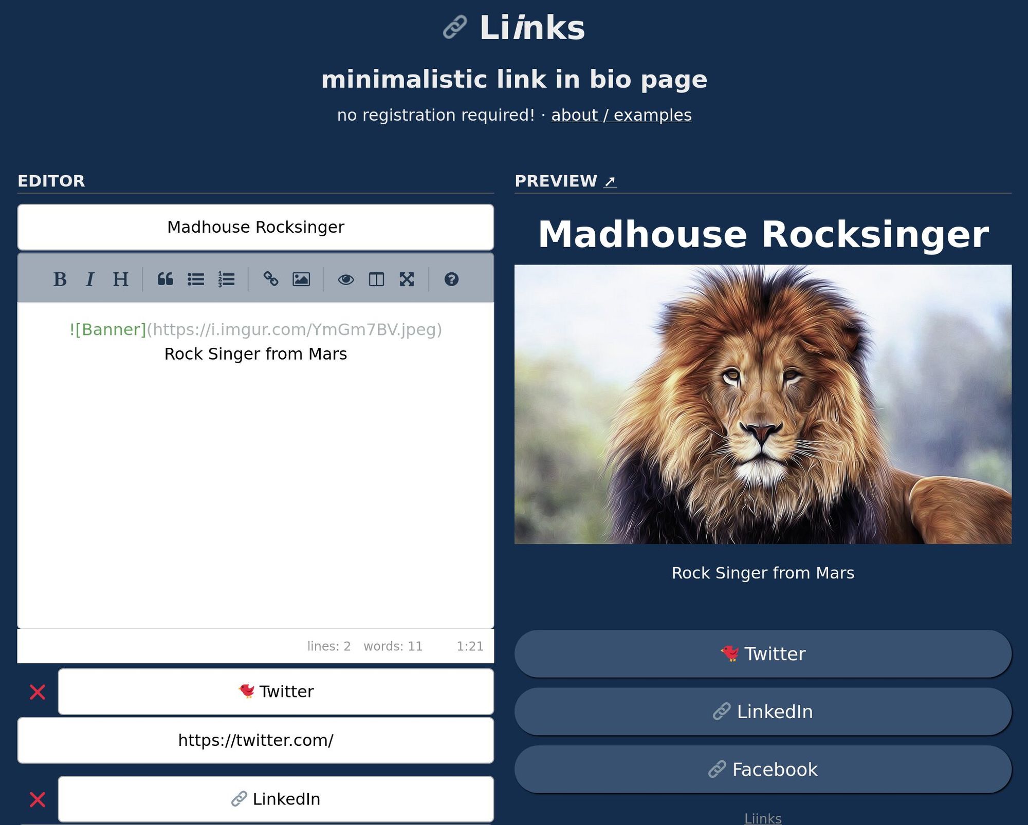 Liinks - minimalistic link in bio page